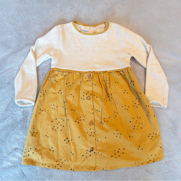 Zara | Dresses | Zara Girls Long Sleeve Waffle Knit Cotton Dress Mustard Yellow Cream Size 45y ...